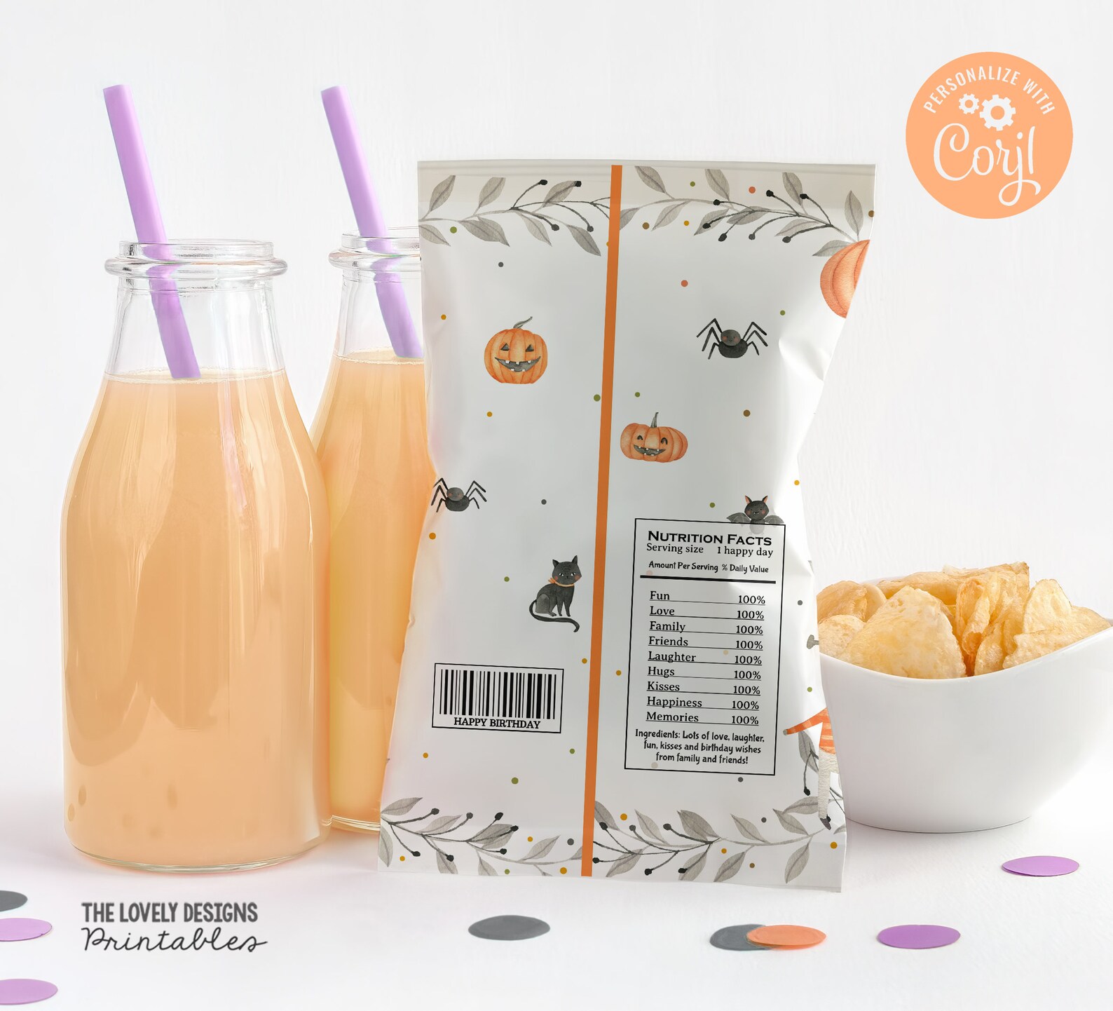 EDITABLE Halloween Chip Bag Wrappers Halloween Chip Bag Favors - Etsy