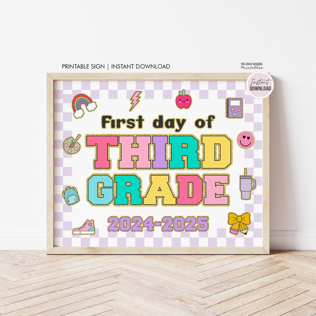 First Day of 3rd Grade Sign, First Day of Third Grade Sign, INSTANT ...