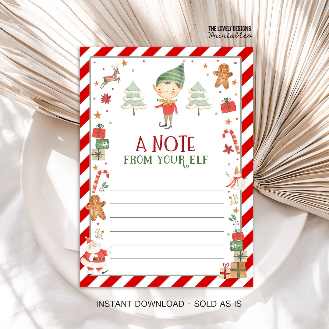 A Note From Your Elf Card Blank Elf Note Card Elf North Pole Mail Santa ...