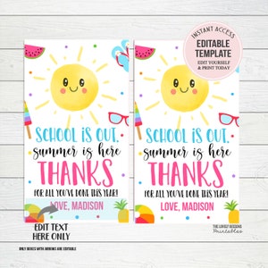 School is Out Summer is Here Thank You Gift Tag Teacher Appreciation ...