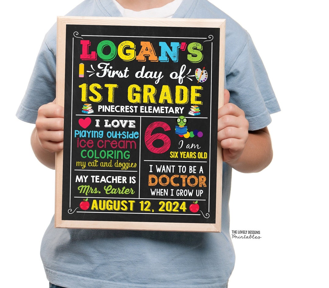 First Day of School Sign ANY GRADE , Back to School Sign Chalkboard ...