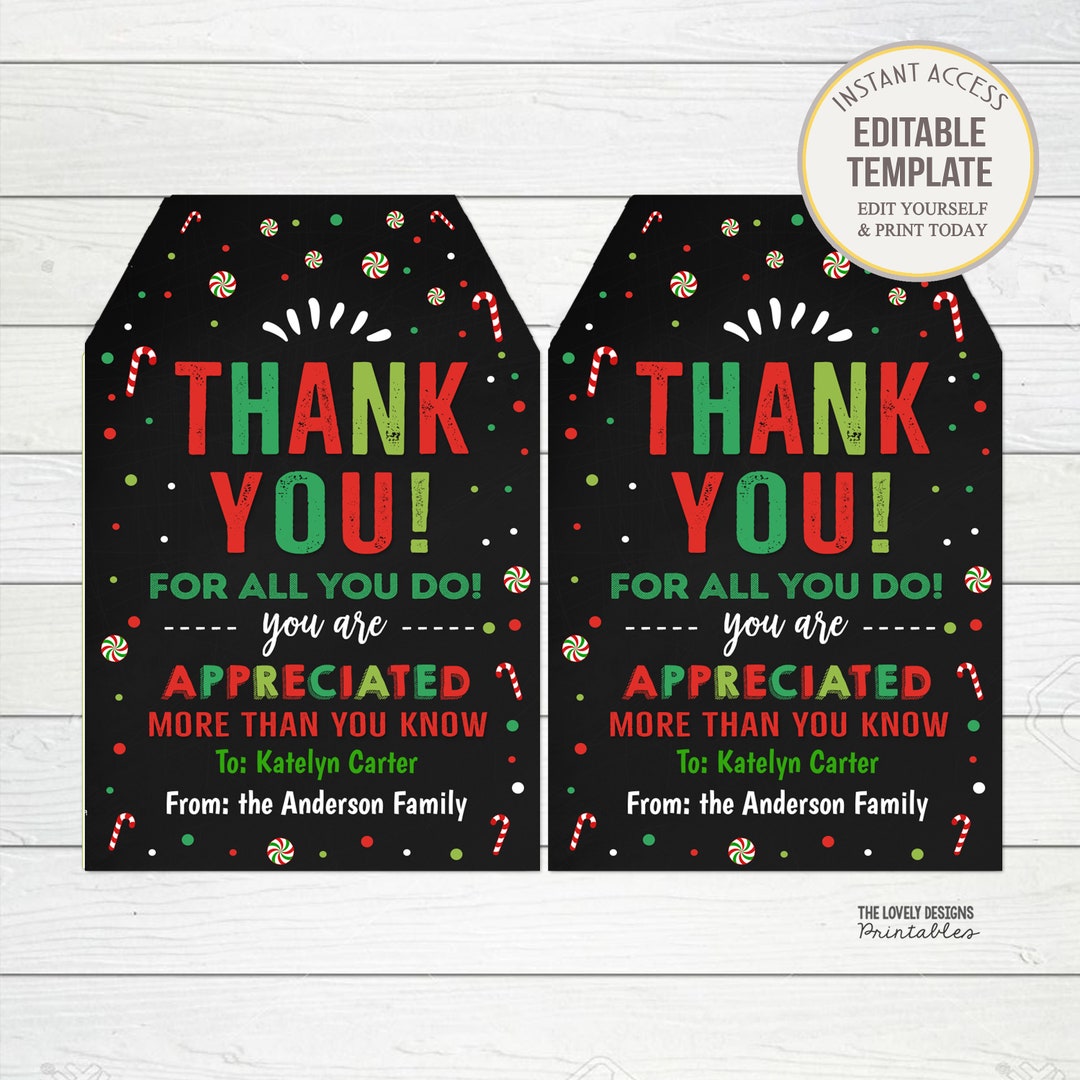Christmas Gift Tags Thank You for All You Do Holiday Tag Appreciate ...