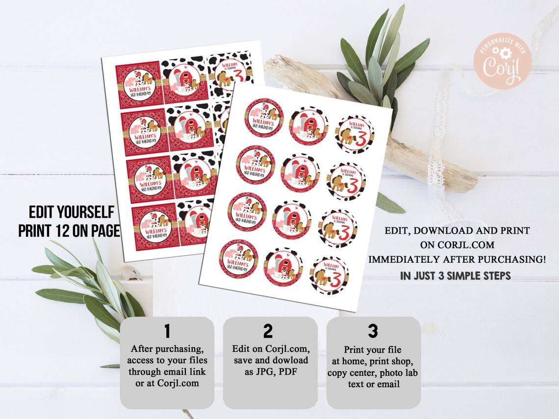 EDITABLE Farm Cupcake Toppers Farm Birthday Circles Decor Farm - Etsy