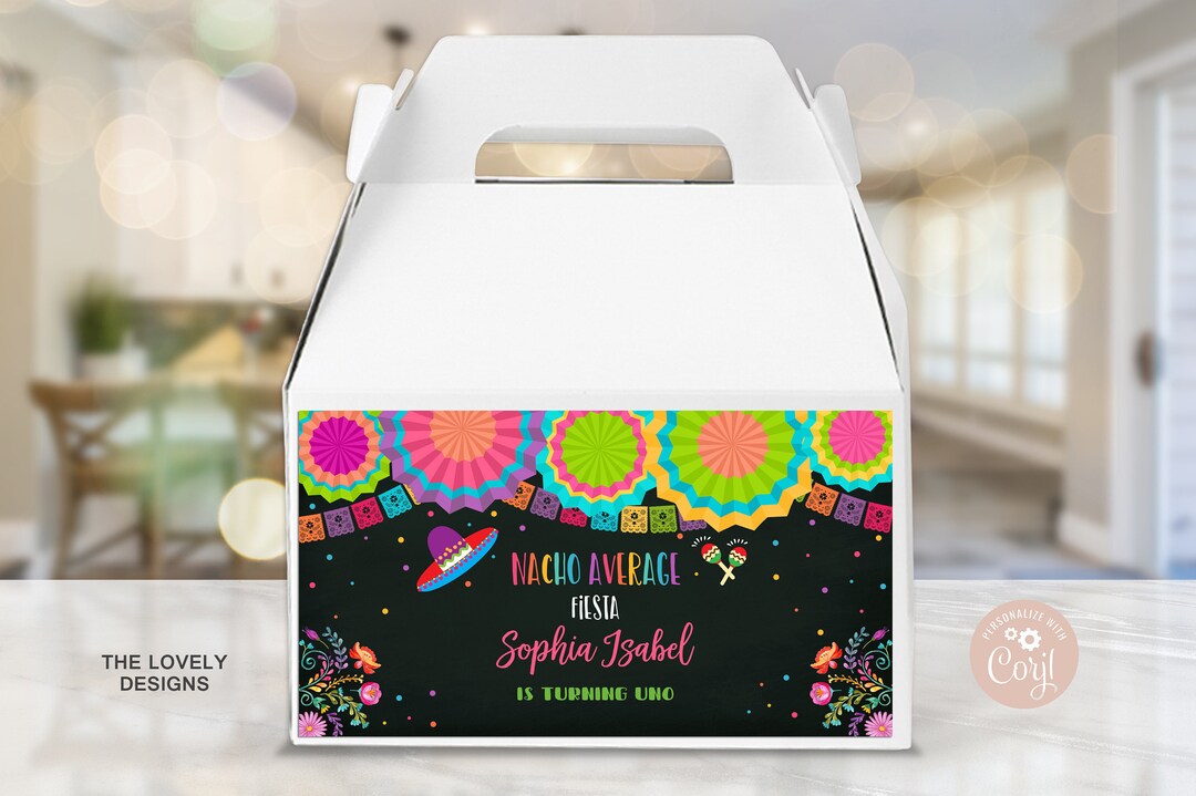 EDITABLE Fiesta Gable Box Label Nacho Average Fiesta Birthday ...