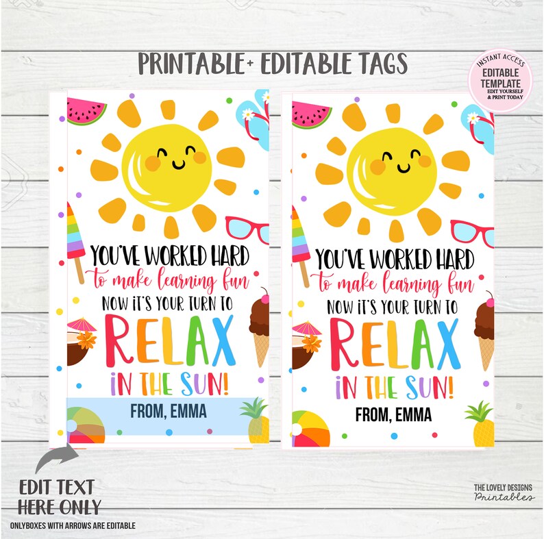 Summer Teacher Appreciation Gift Tag Your Turn to Relax in the Sun Tag ...