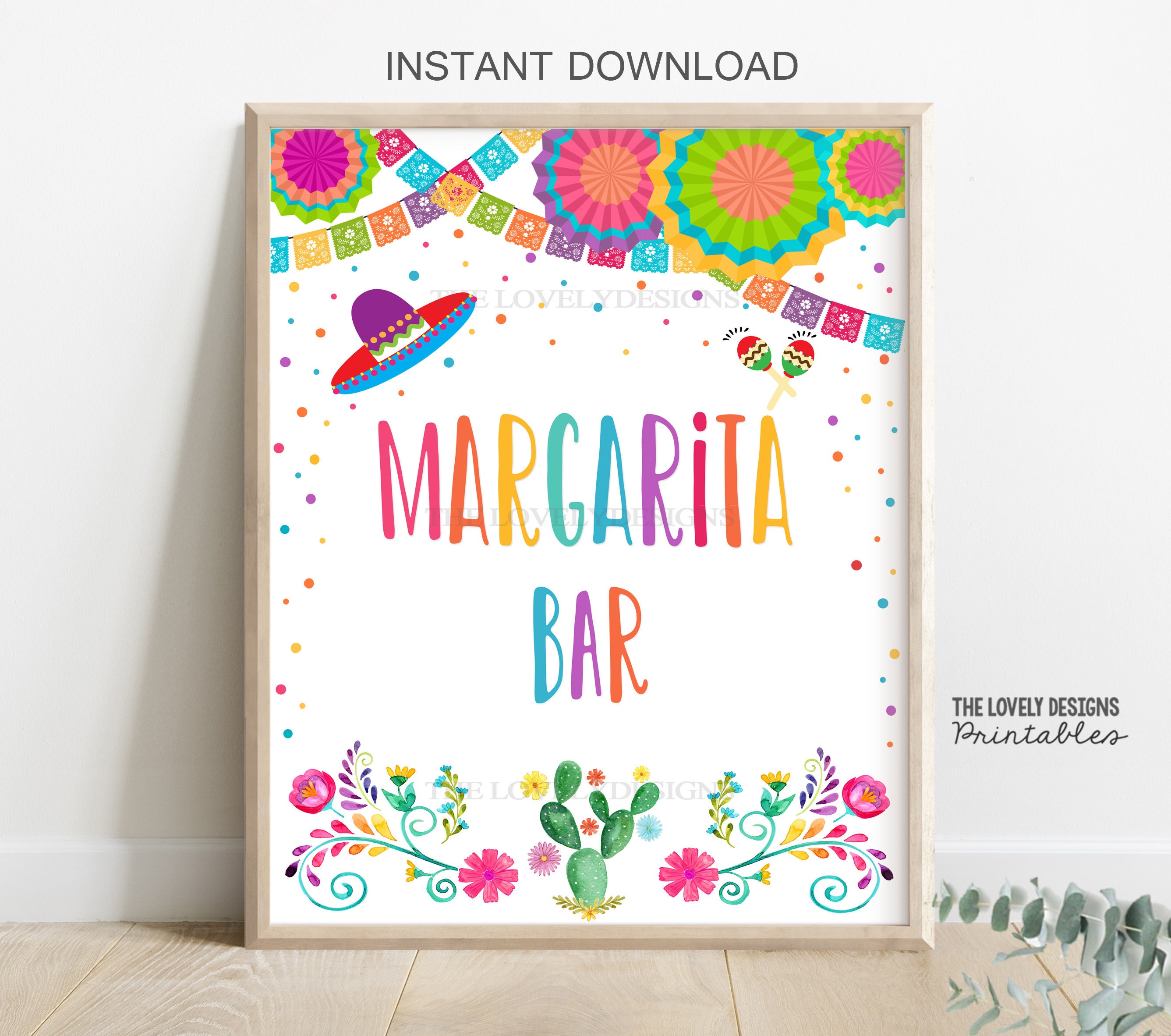 Fiesta Margarita Bar Sign Fiesta Birthday Party Mexican Cactus Shower ...