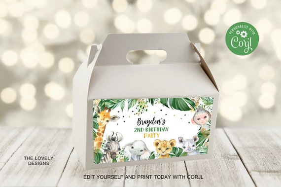 EDITABLE Jungle Gable Box Label Jungle Boy Birthday Gift Box | Etsy