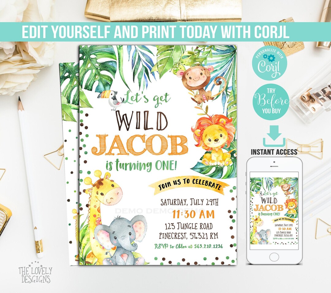 Jungle Invitation INSTANT DOWNLOAD Edit Yourselfsafari - Etsy