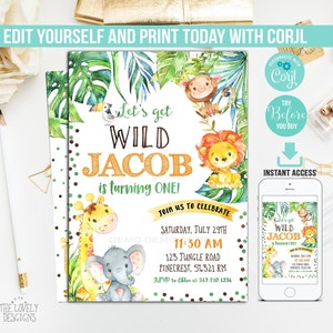 Jungle Invitation INSTANT DOWNLOAD Edit Yourself,safari Birthday ...