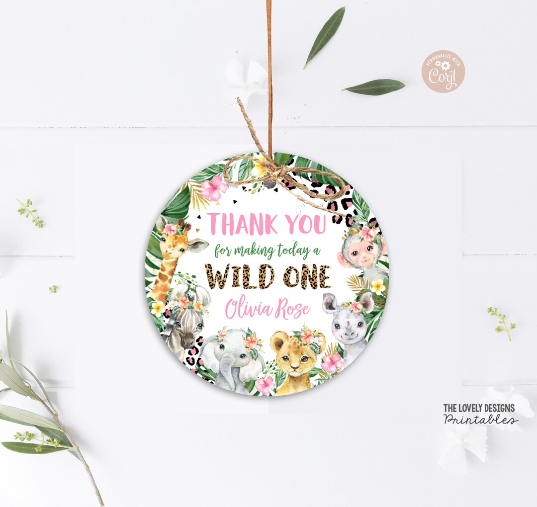 EDITABLE Leopard Print Wild One Gift Tag 2 Leopard Pink 1st Birthday ...