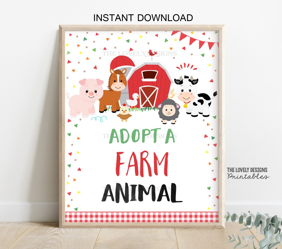 Adopt A Farm Animal Sign Farm Birthday Party Farm Animals Barnyard Bash ...