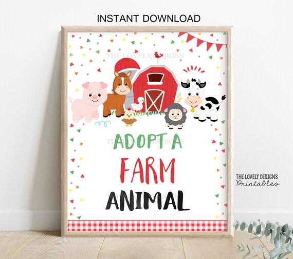 Adopt A Farm Animal Sign Farm Birthday Party Farm Animals - Etsy