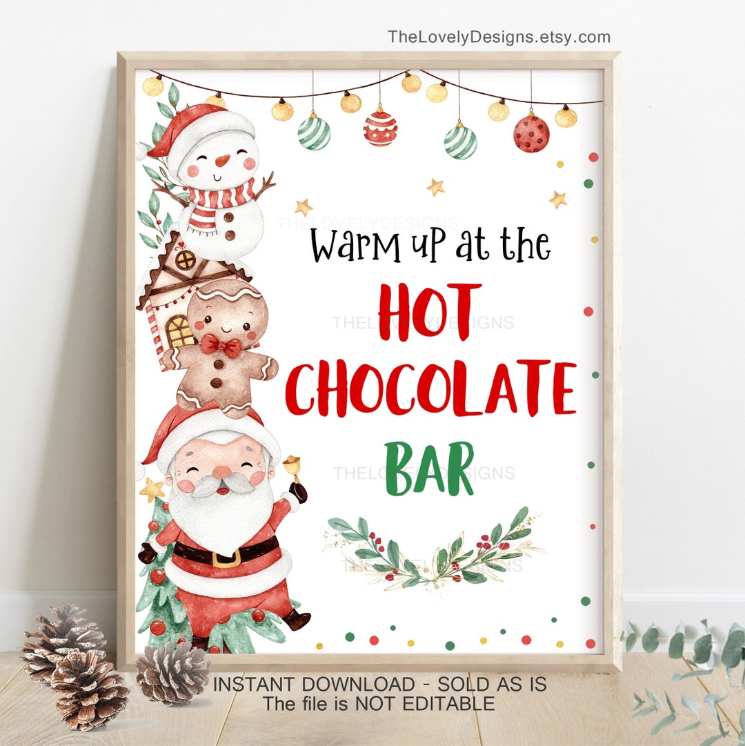 Christmas Hot Chocolate Bar Sign Cute Santa Claus Table Sign ...
