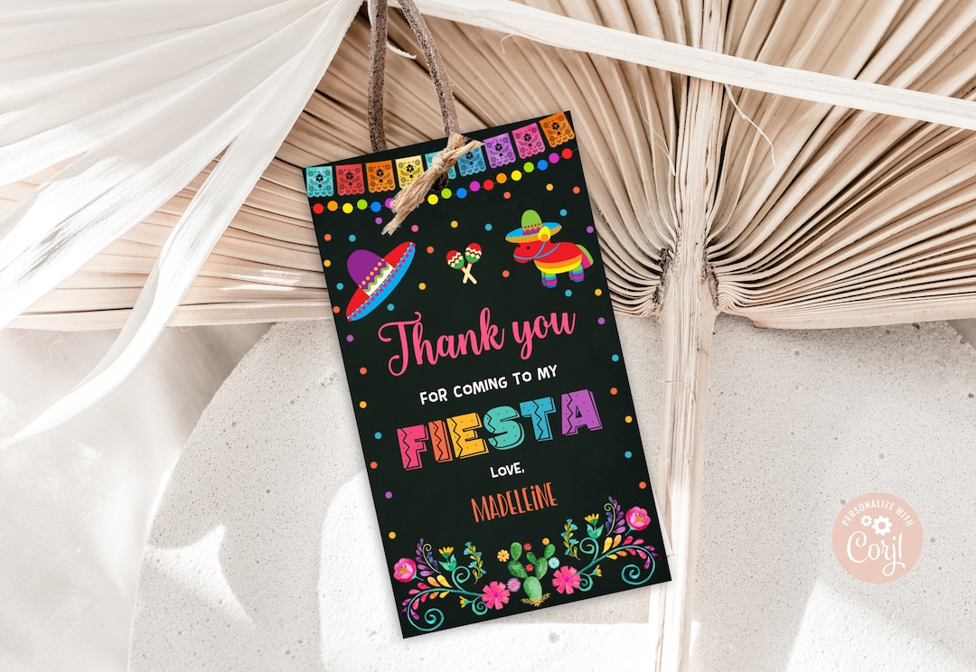 EDITABLE Piñata Fiesta Favor Tag Fiesta Birthday Party Chalkboard Gift ...