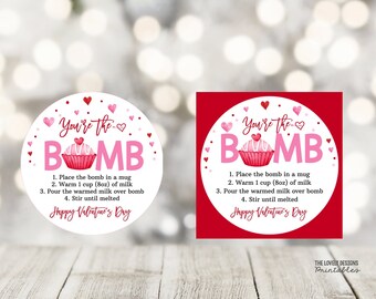 Valentine's Gift Tag You're the Bomb Hot Chocolate - Etsy