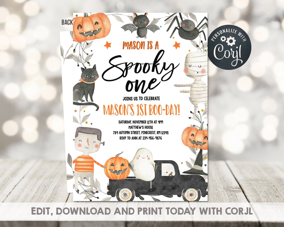 EDITABLE Spooky One Halloween 1st Birthday Ghost Birthday Invitation ...