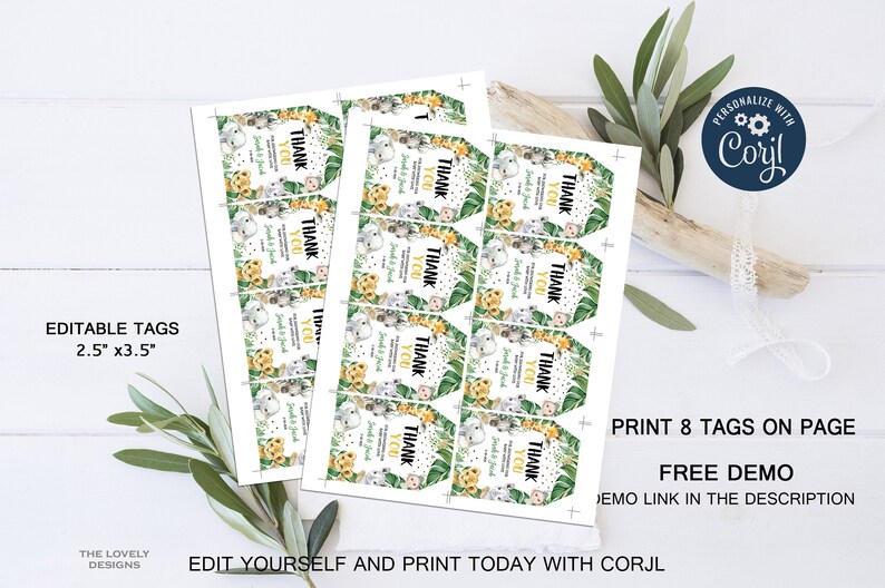 EDITABLE Jungle Gift Tag Baby Shower Safari Animals Tag Jungle - Etsy