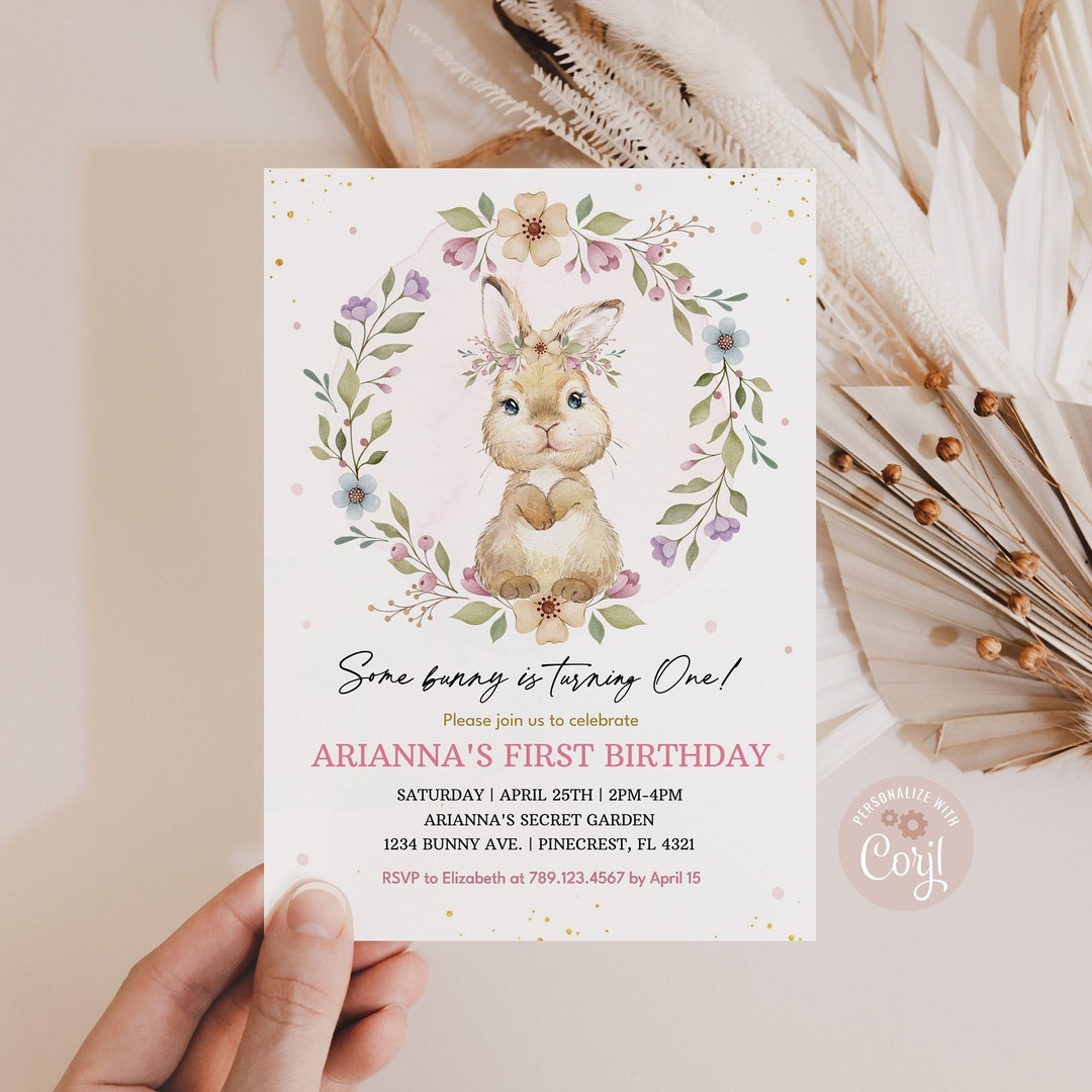 Bunny Birthday Invitation Some Bunny is Turning One Birthday Invitation ...