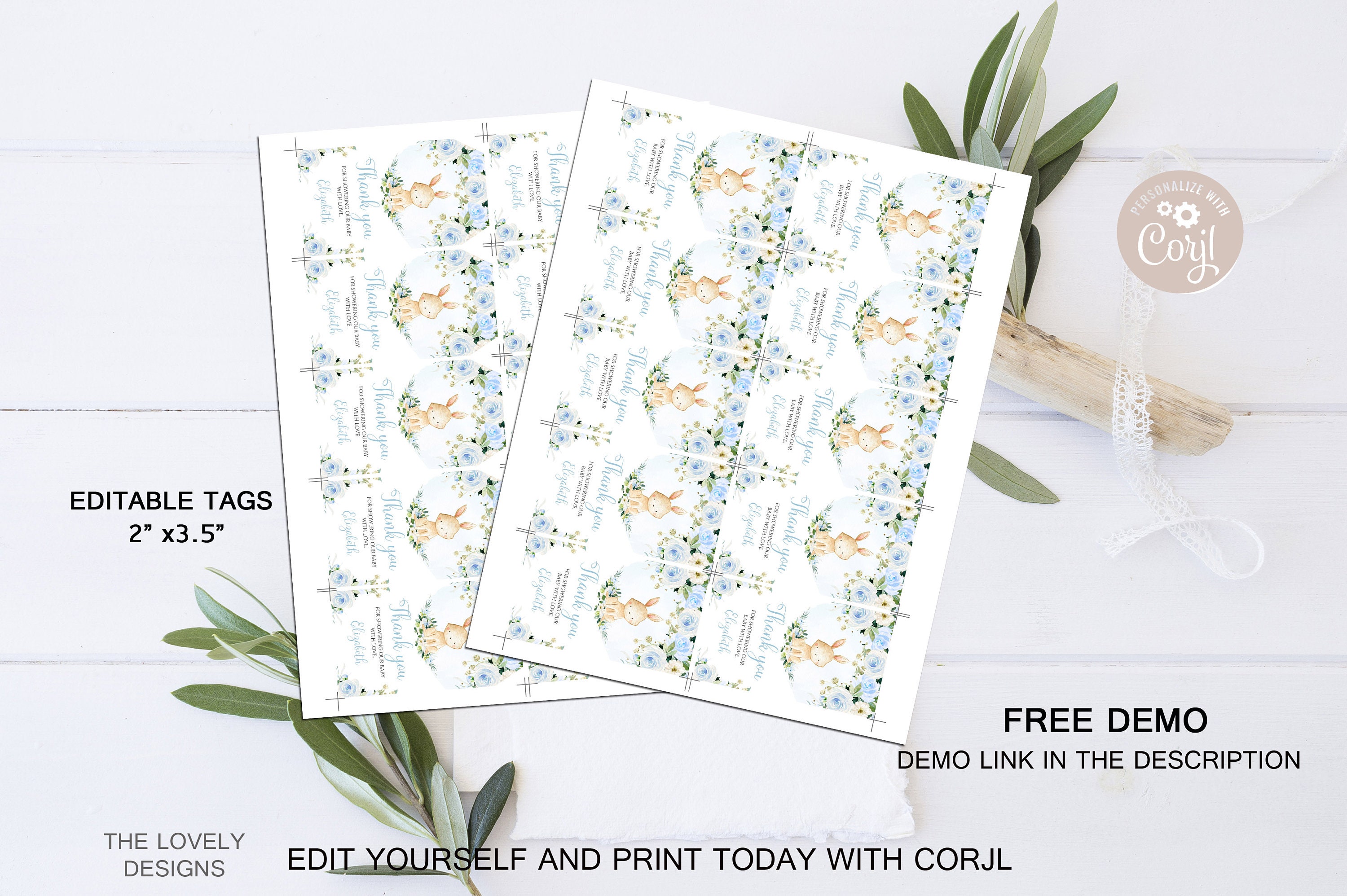 EDITABLE Boy Bunny Favor Tag Bunny Baby Shower Gift Tags - Etsy