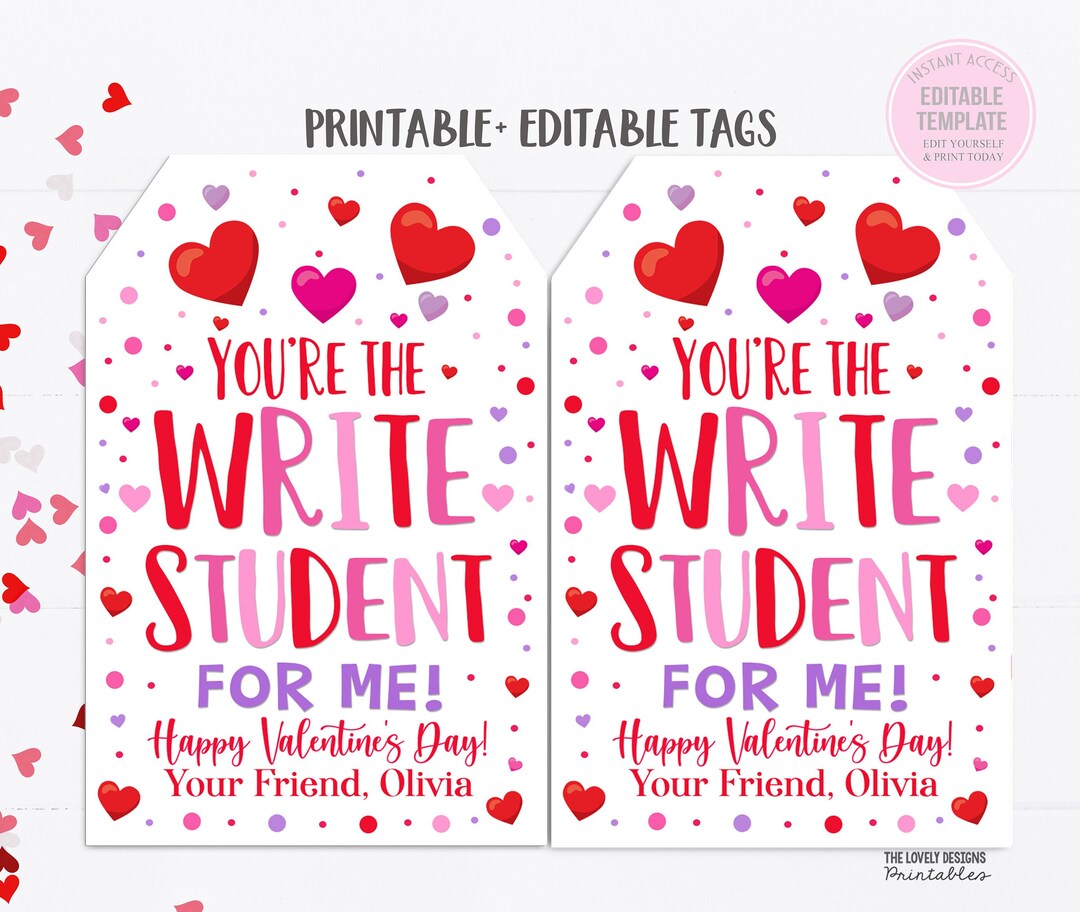 Valentine' S Day Pencil Gift Tags You're the Write Student for Me ...