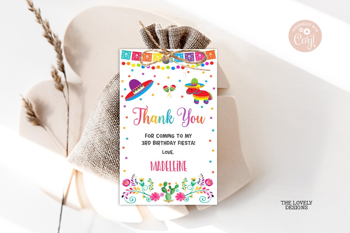EDITABLE Fiesta Piñata Gift Tag Pinata Fiesta Girl Birthday Favor Tags ...