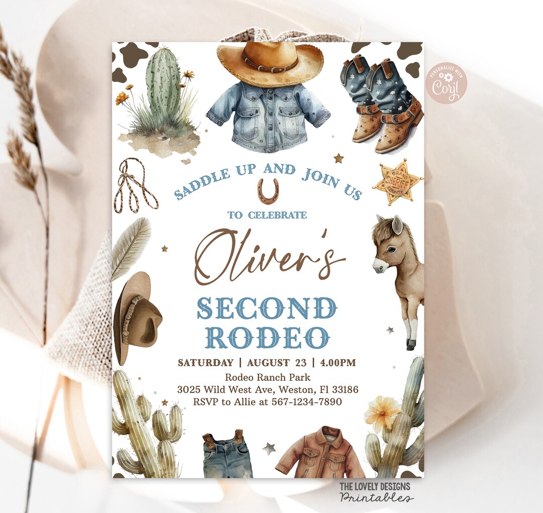 Cowboy 2nd Birthday Invitation Cowboy Second Rodeo Country Western ...