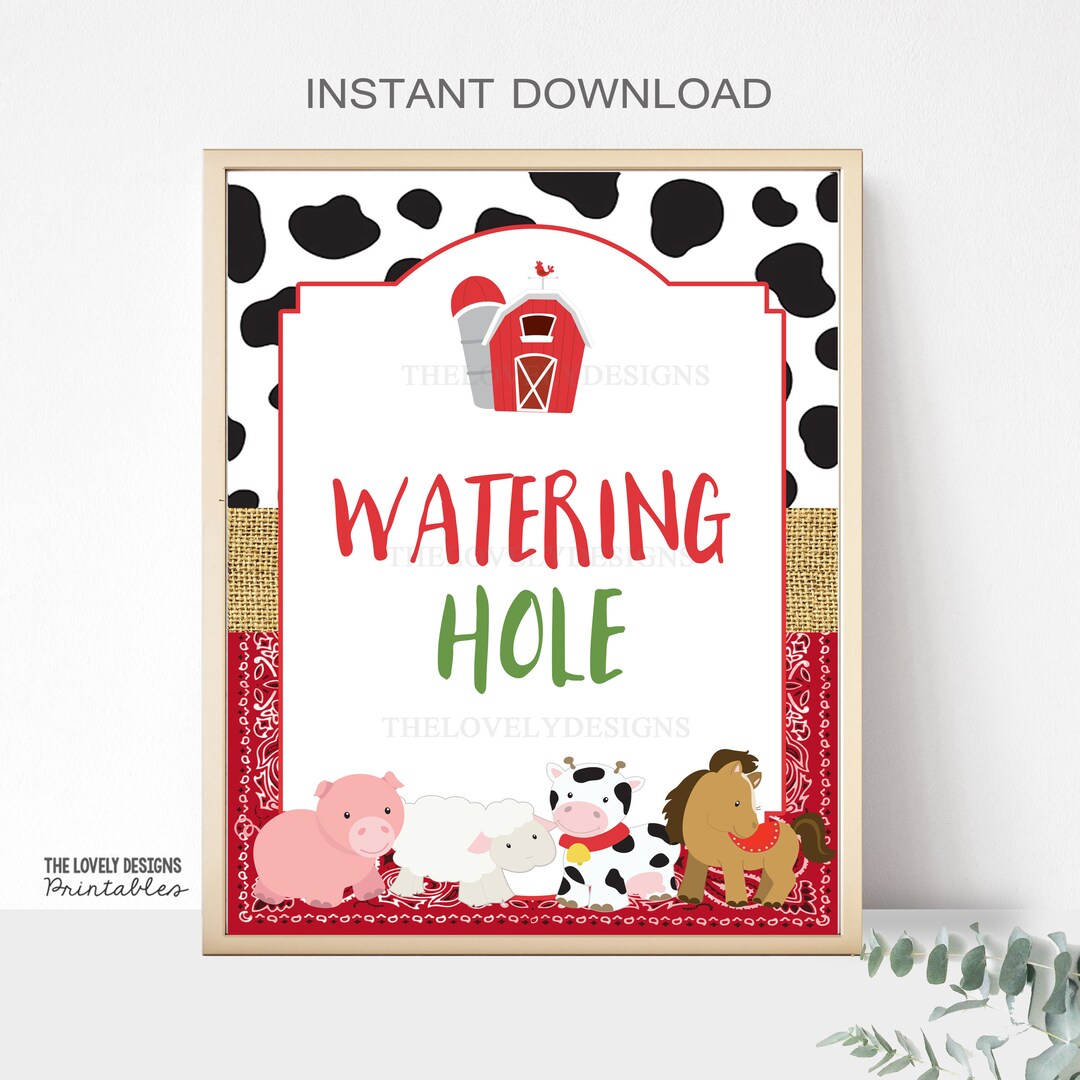 Farm Watering Hole Sign Farm Birthday Party Sign Farm Bandana Red ...