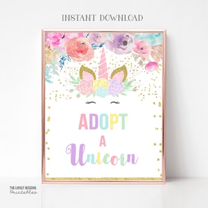 Adopt a Unicorn Birthday Sign Unicorn Magical Rainbow Unicorn Adoption ...