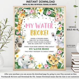 Jungle My Water Broke Sign Jungle Girl Baby Shower Activity Jungle ...