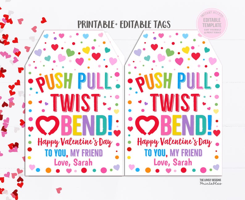 Pop Tube Valentine Tag, Push Pull Twist Bend Valentine's Day Tag Non ...