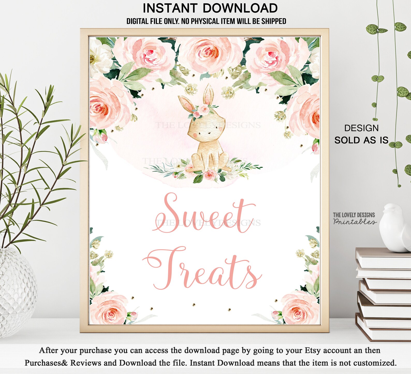 Bunny Sweet Treats Sign Bunny Birthday Party Sign Easter Bunny Floral ...