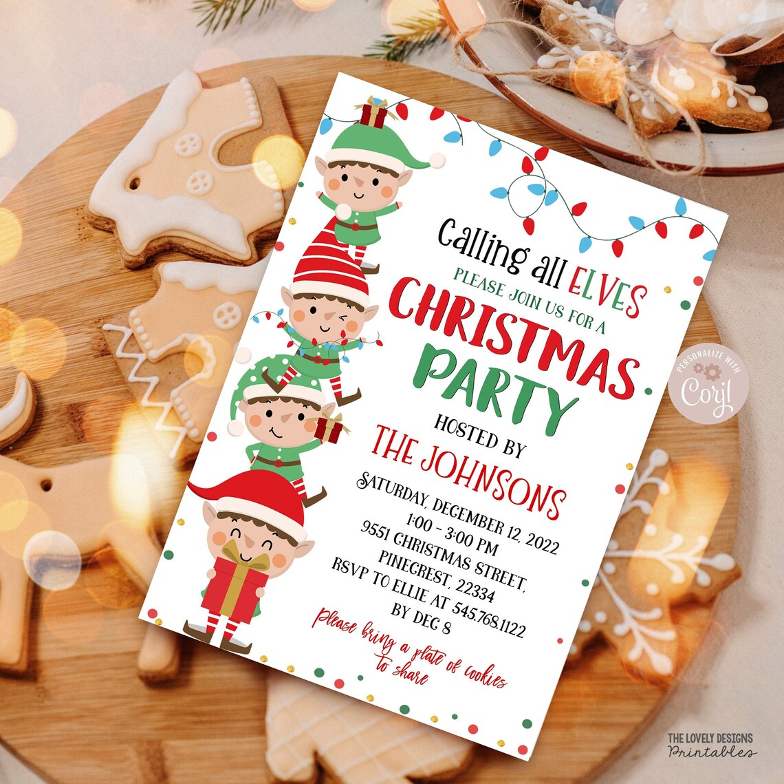 Editable Christmas Party Invitation Cute Elves Kids Party Elf - Etsy