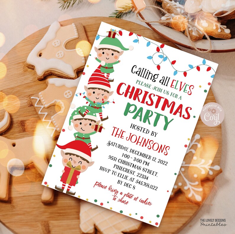 Editable Christmas Party Invitation Cute Elves Kids Party Elf - Etsy