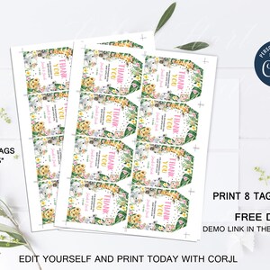 Editable Jungle Gift Tag Baby Shower Safari Animals Tag Jungle Favor ...