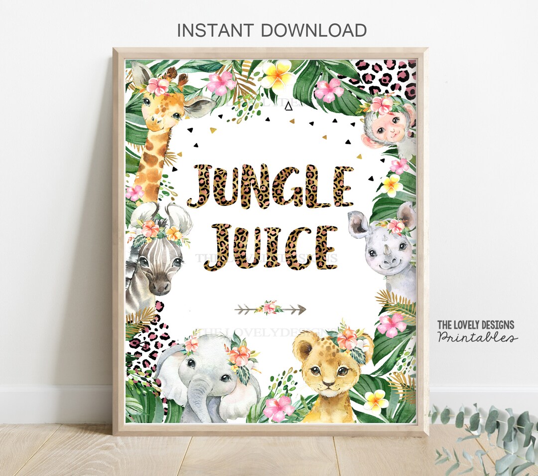 Jungle Juice Sign Leopard Print Birthday Party Sign Wild Safari Animals ...