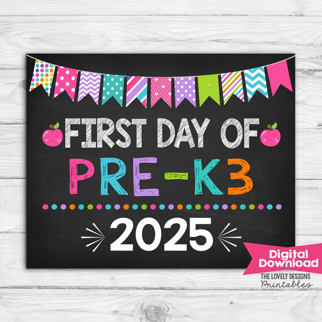 Girl First Day of PRE-K3 Sign INSTANT DOWNLOAD First Day of School Sign ...