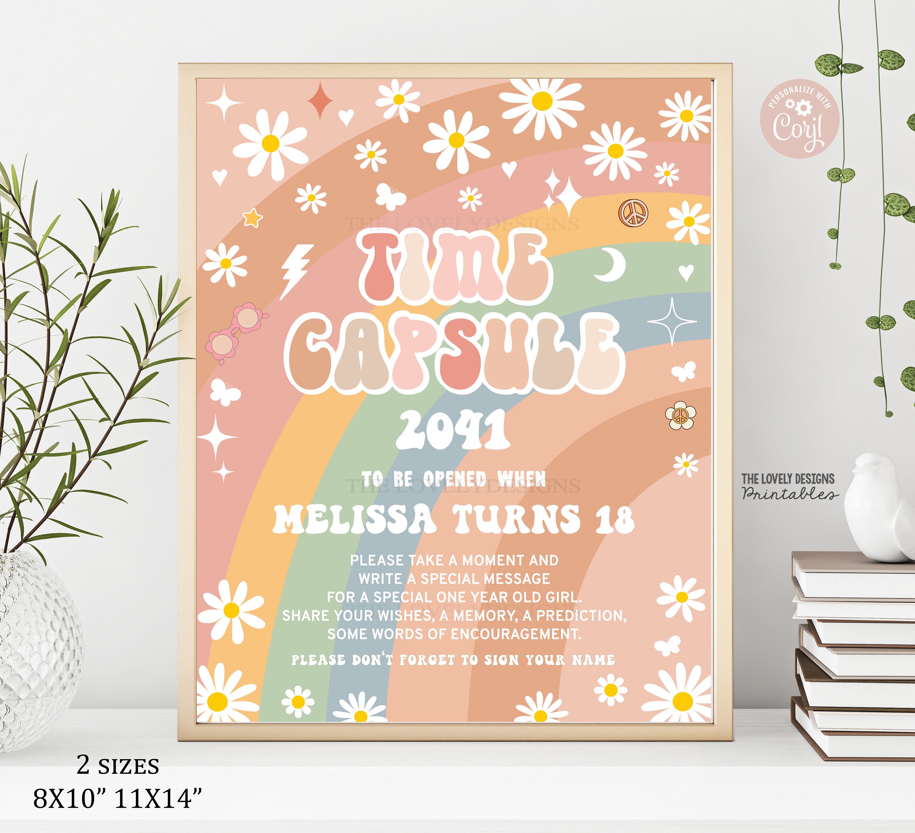 EDITABLE Groovy Time Capsule Sign Matching Card Groovy Girl 1st ...