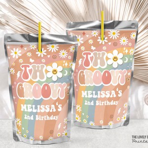 Editable Two Groovy Juice Pouch Label Groovy 2nd Birthday Juice Label ...