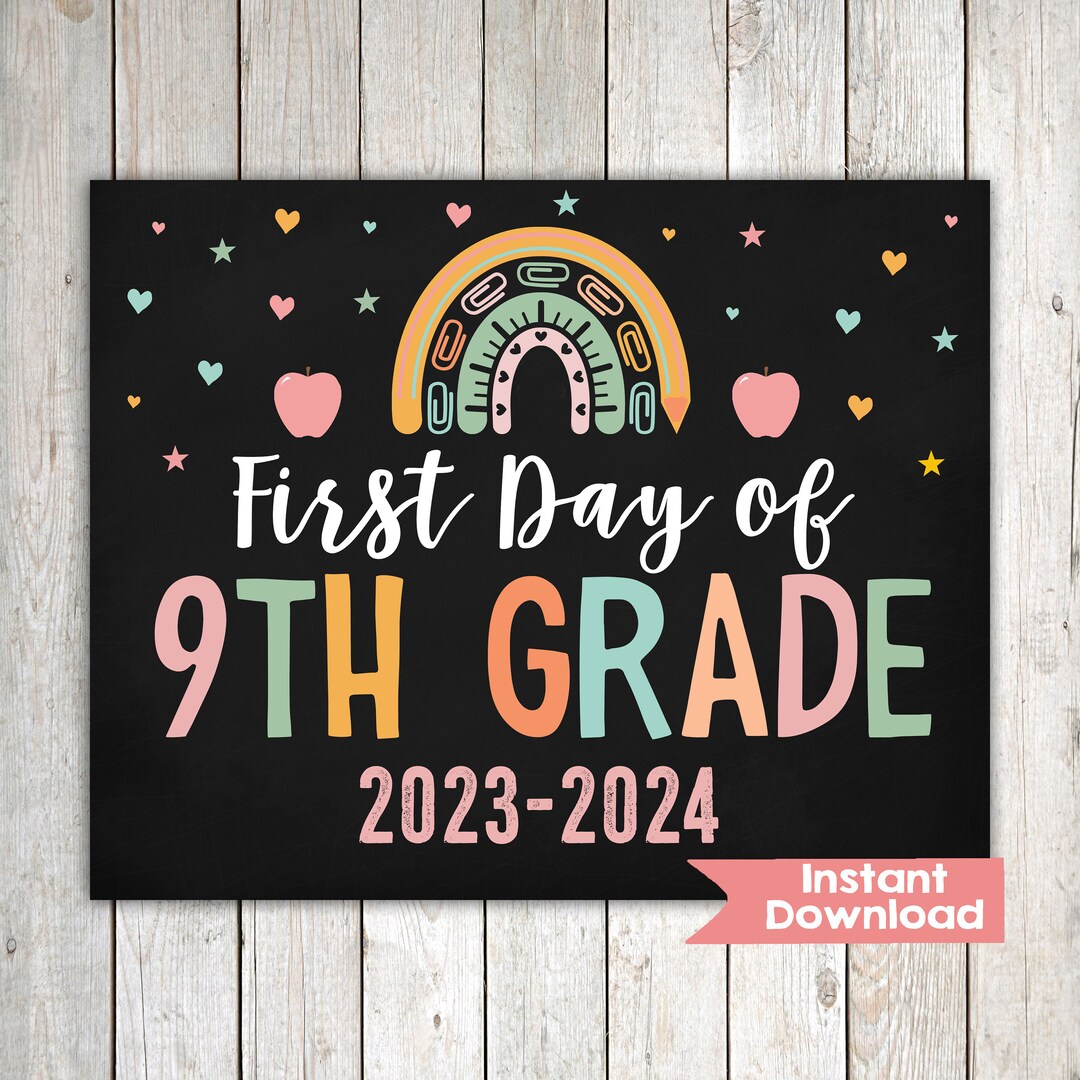 Rainbow First Day of 9th Grade Sign Girl First Day of Ninth - Etsy