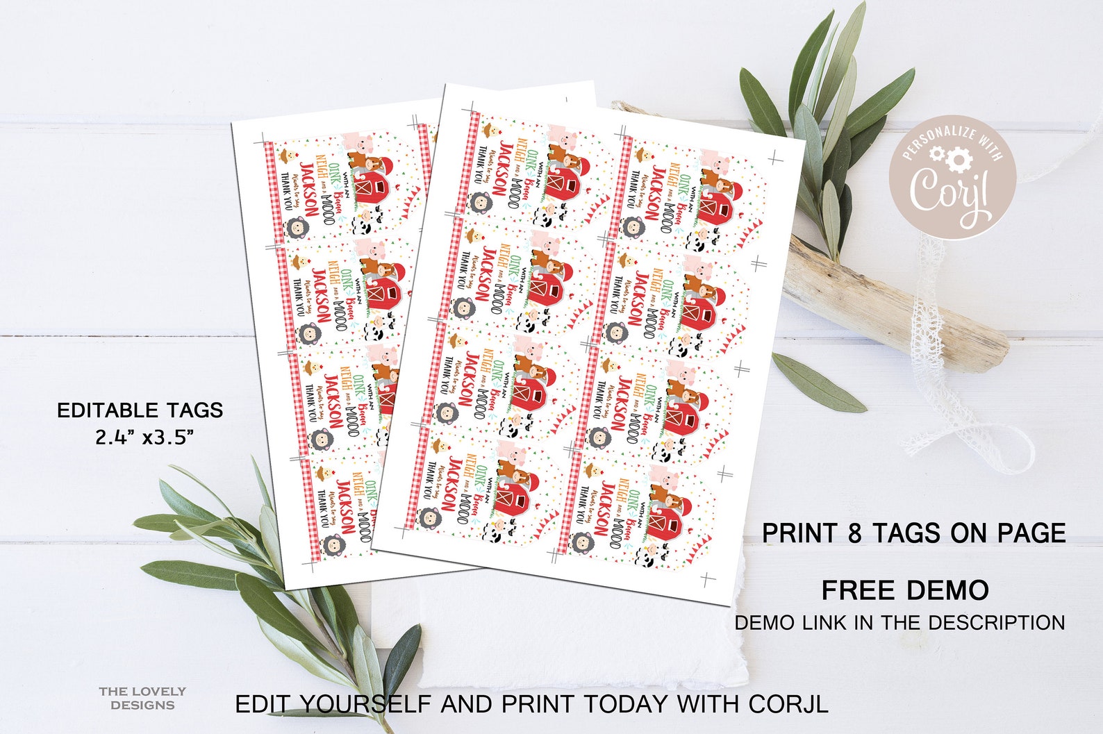 EDITABLE Farm Gift Tag Farm Birthday Party Farm Animals - Etsy