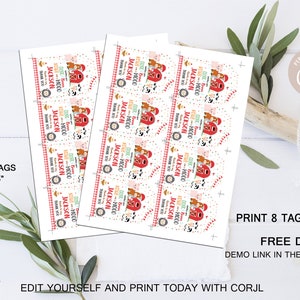 Editable Farm Gift Tag Farm Birthday Party Farm Animals Barnyard Favor ...