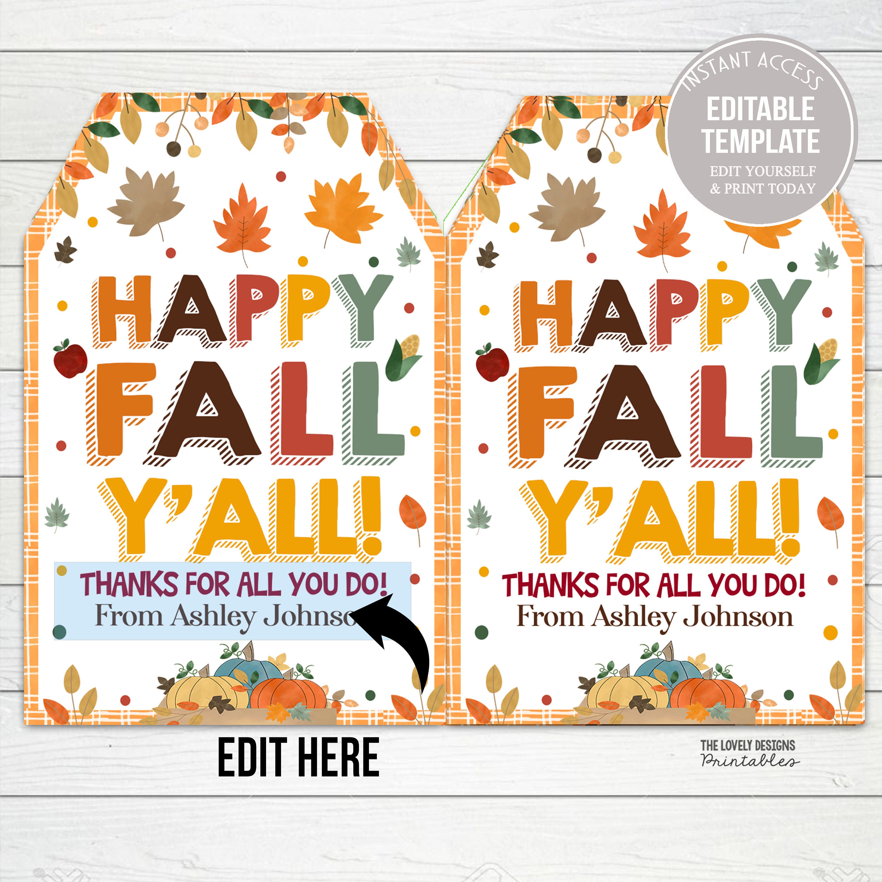 Happy Fall Y'all Gift Tag Appreciation Gift Tag School PTO Staff ...