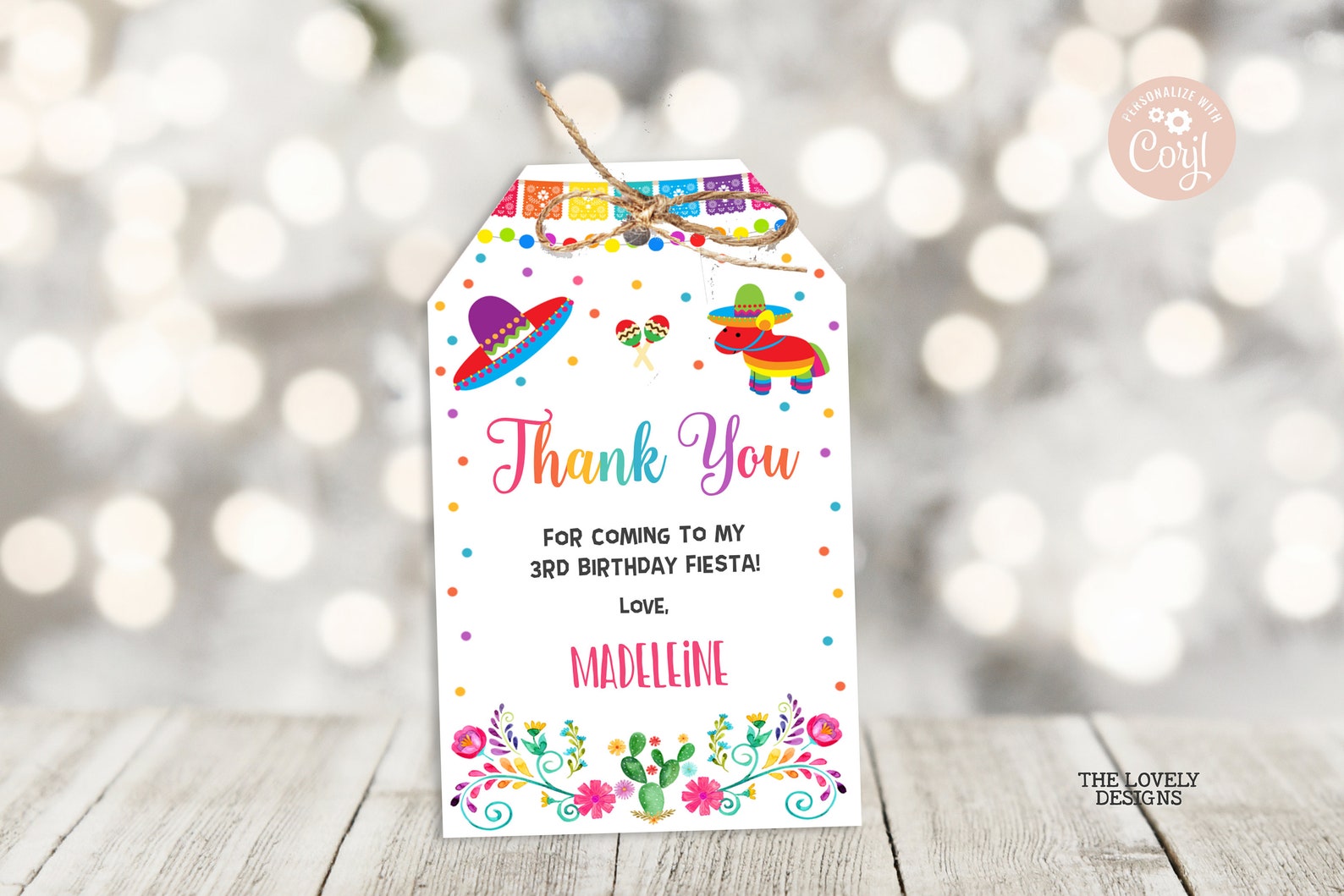EDITABLE Fiesta Piñata Gift Tag Pinata Fiesta Girl Birthday Favor Tags ...