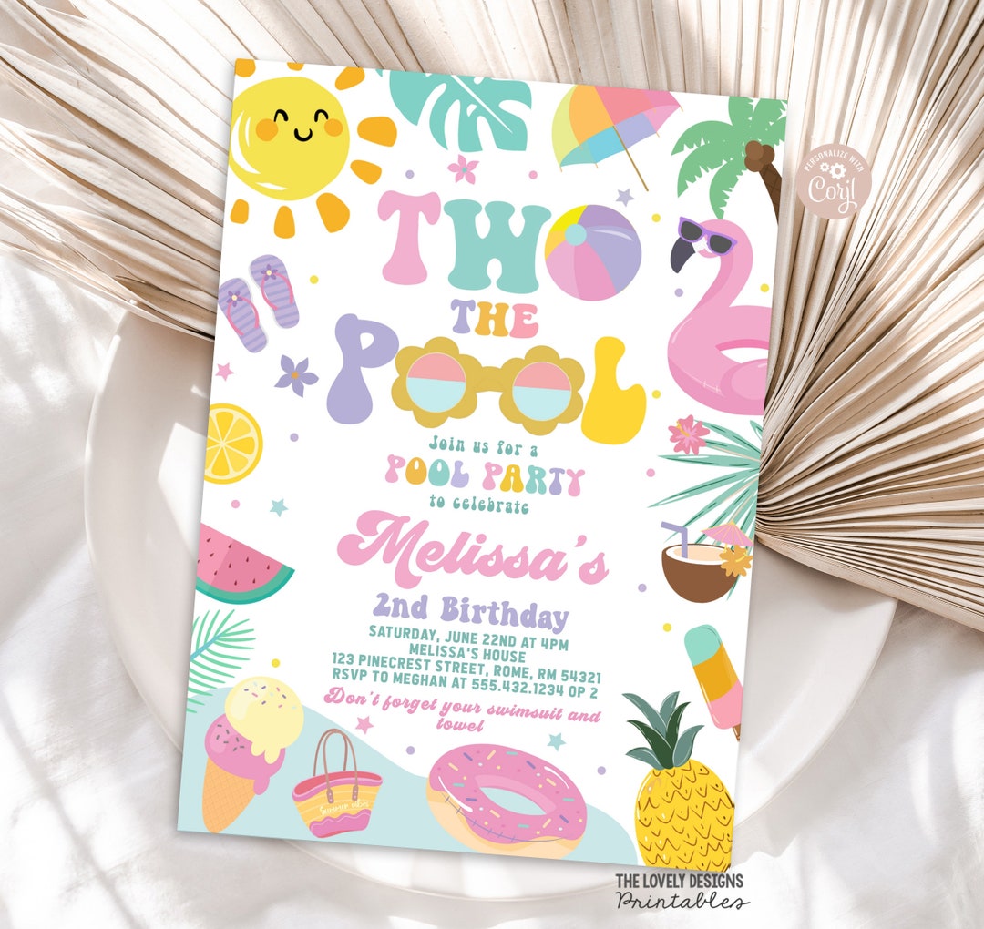 Editable Two the Pool 2nd Birthday Pool Party Invitation Splish Splash ...