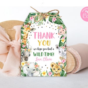 EDITABLE Jungle Favor Tag Safari Animals Wild Time Tags Jungle Girl ...