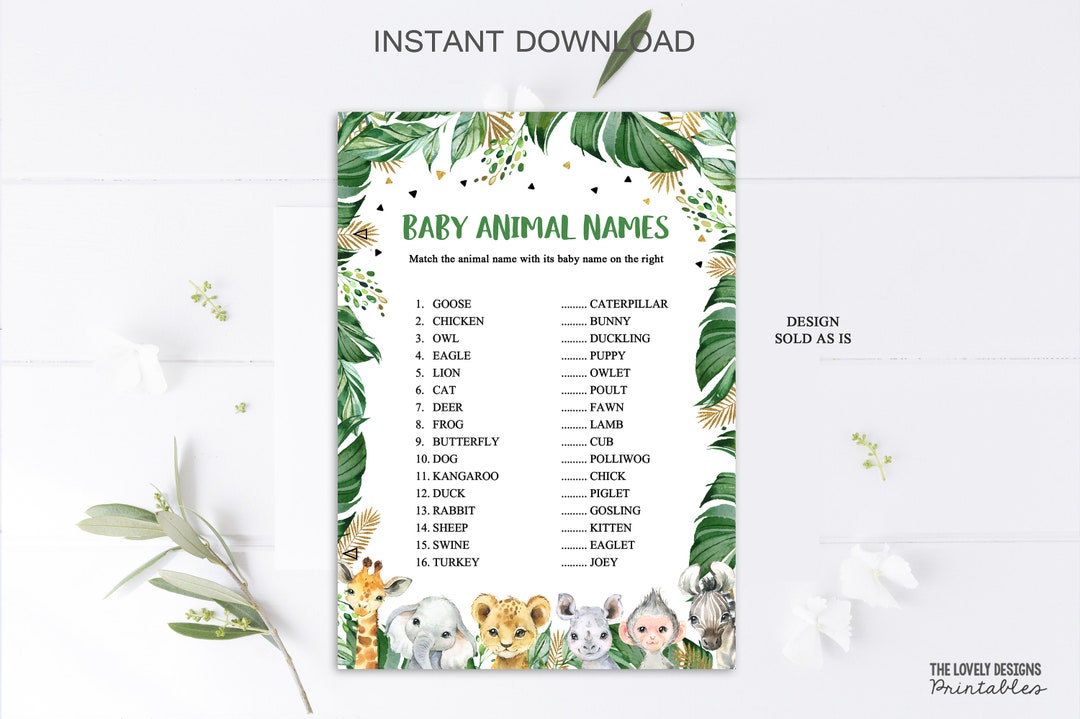 Jungle Baby Animal Names Game Jungle Baby Shower Jungle Boy Game ...