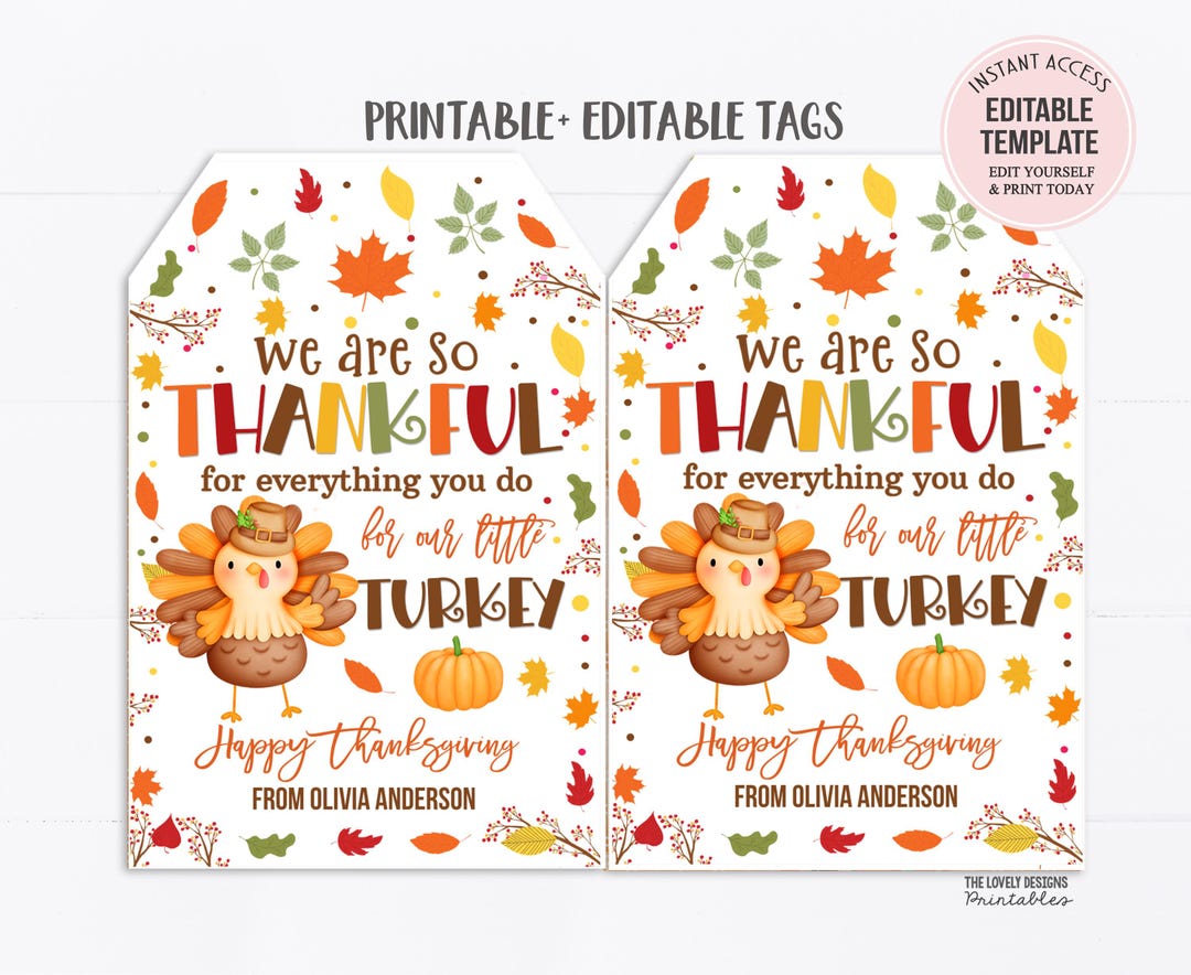 Little Turkey Teacher Appreciation Printable Tag Thanksgiving Gift Tag ...