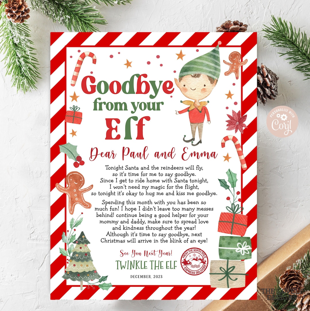 EDITABLE Elf Goodbye Letter Departure Goodbye From Your Elf Letter ...