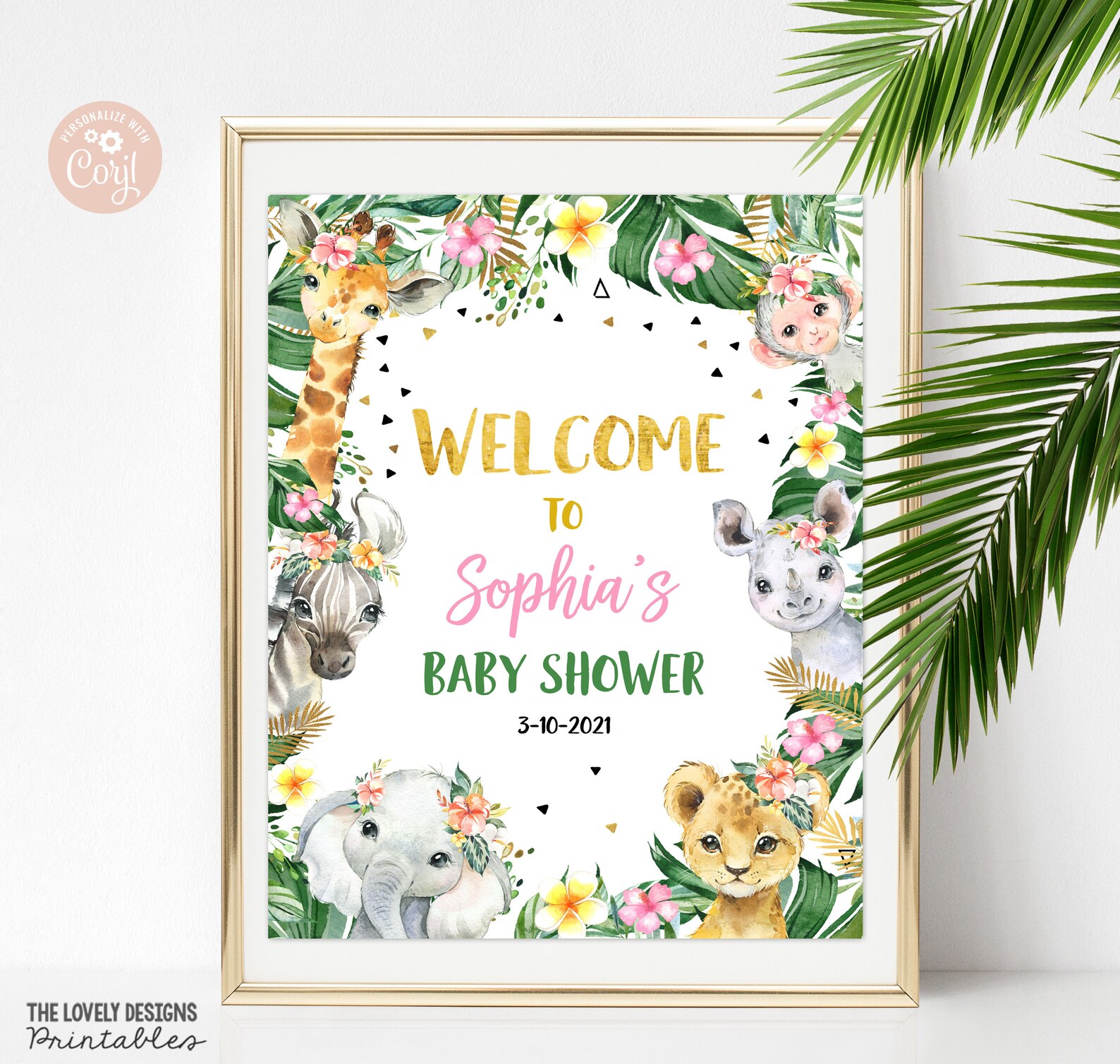 Editable Jungle Welcome Sign Jungle Girl Baby Shower Sign Safari ...