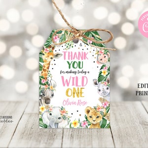 Editable Wild One Jungle Favor Tags Safari Animals Tag Jungle Girl 1st ...